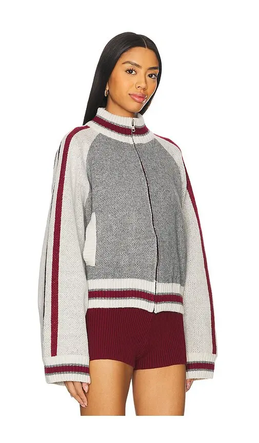 JADED LONDON Team 85 Knitted Bomber Jacket - Grey Multi | Editorialist